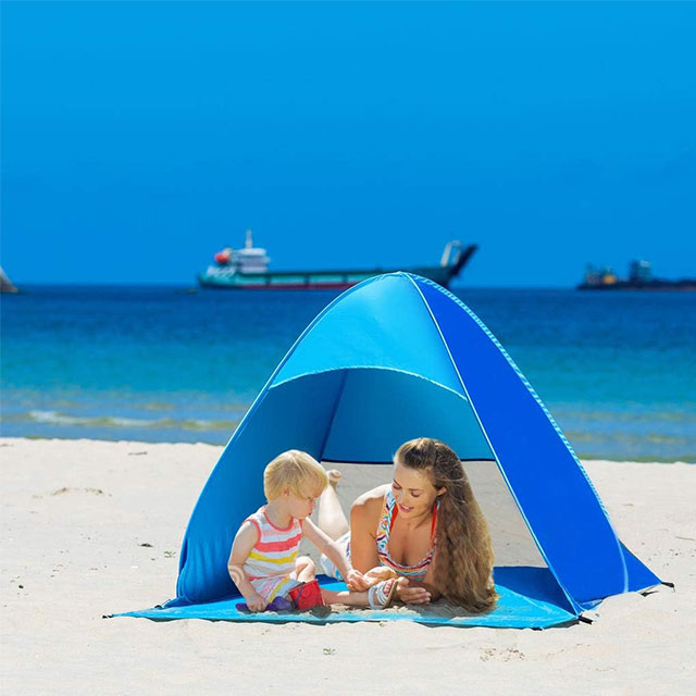 Cort de plaja Anti-UV, Tebnaild, 165x145x110cm, Albastru - eMAG.ro