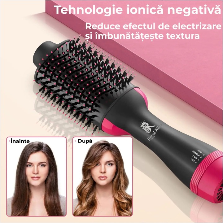 Perie de par electrica, Turmalina ceramica, 3 Trepte temperatura, Negru ...