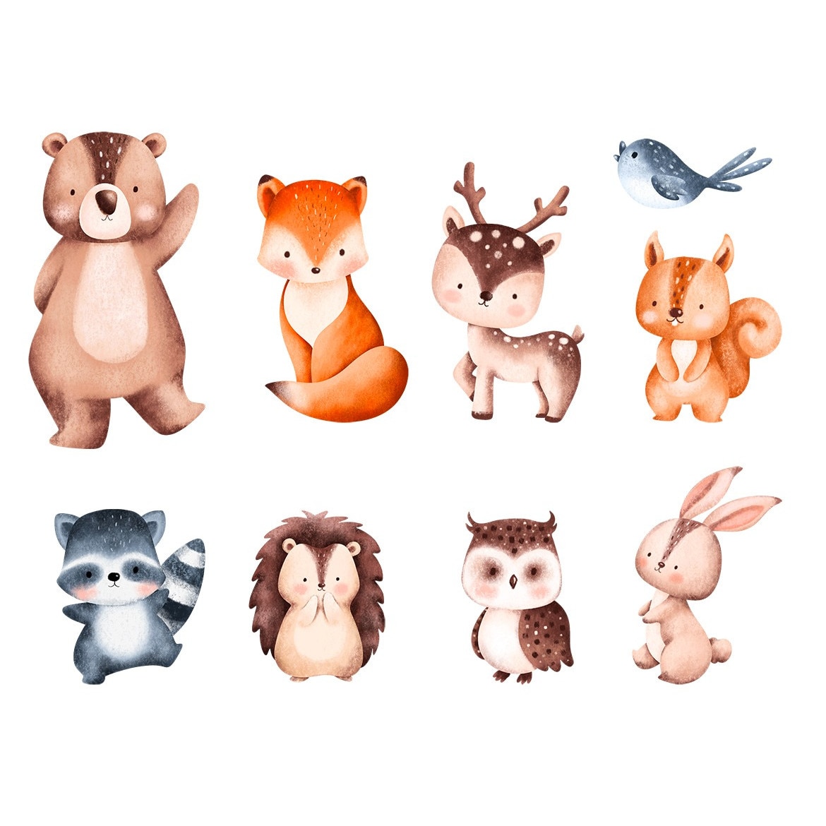 Sticker decorativ, Animale din Padure, Veverita, Bufnita, Arici ...