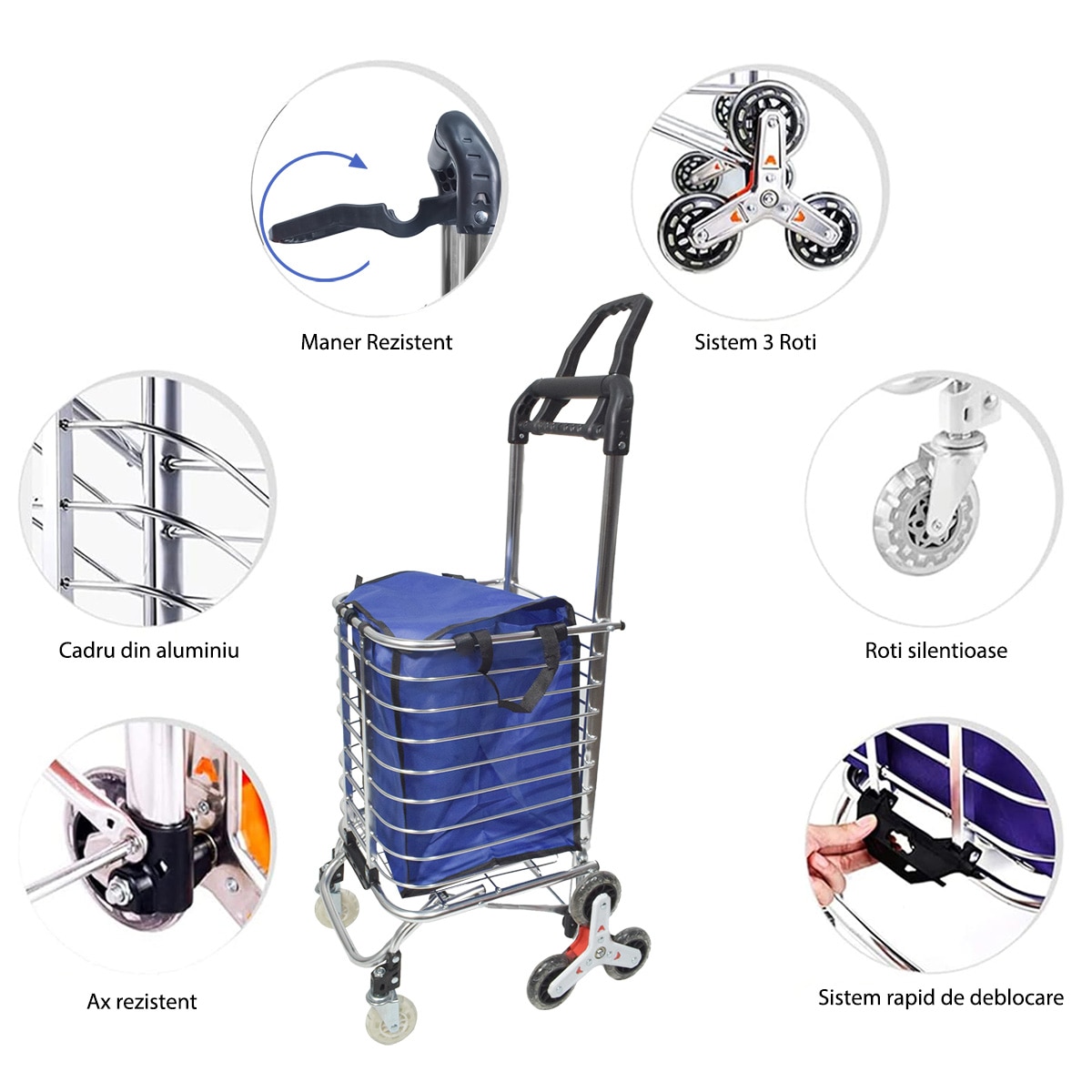 Carucior de piata pliabil, din aluminiu, Naimeed D5664, 8 roti ...