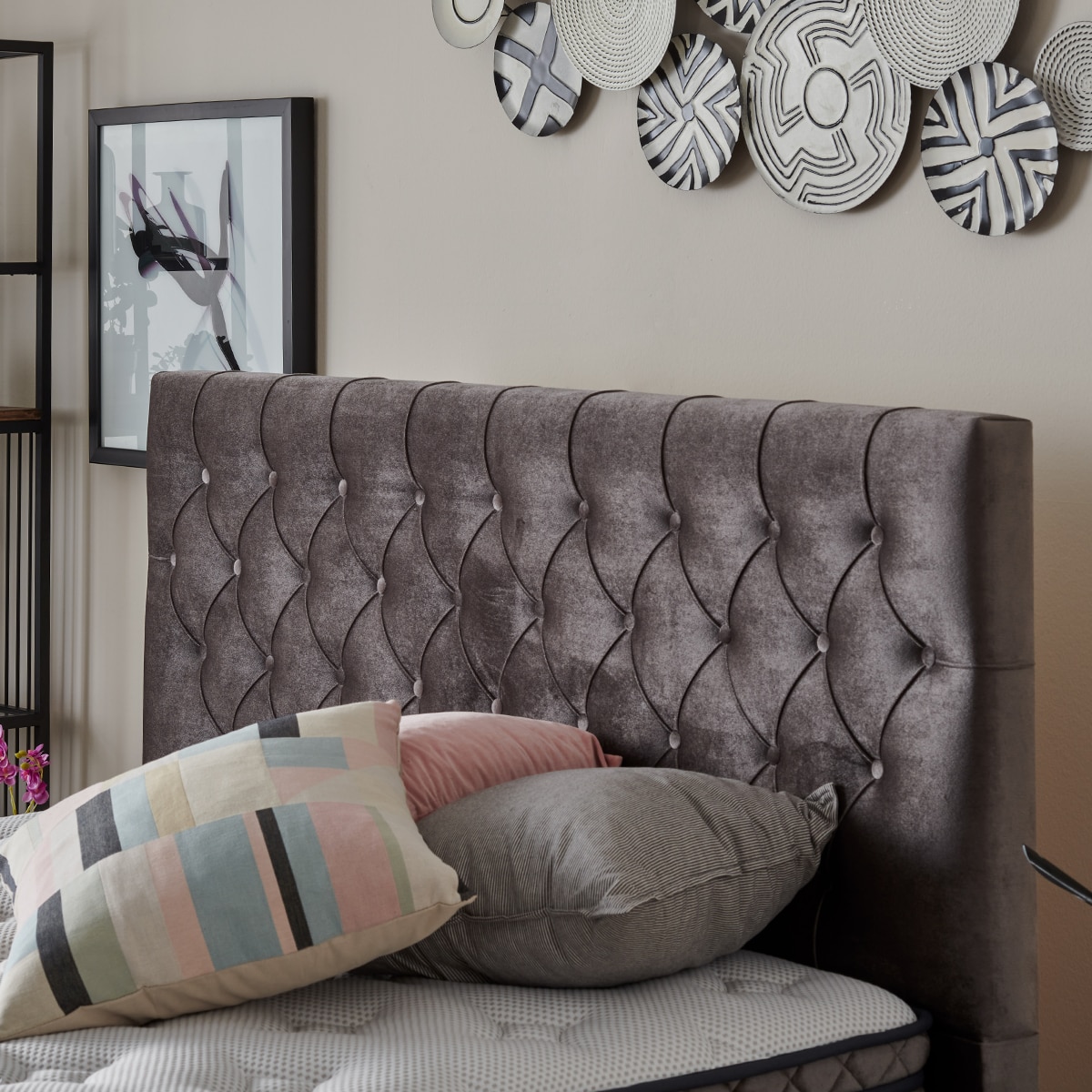 Pat tapitat cu saltea, Deluxe, 160x200, gri - eMAG.ro