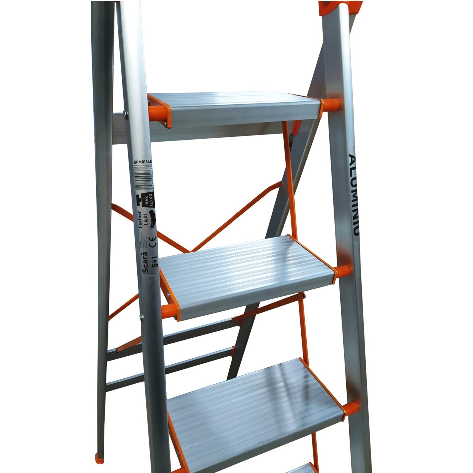 Scara pliabila cu 5 trepte, 4 trepte + 1 platforma, aluminiu, Feather ...