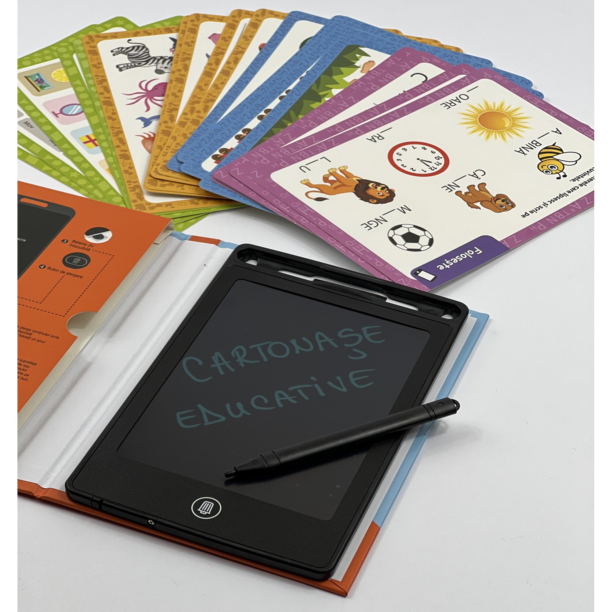 Tableta LCD cu creion pentru scris si desenat si 20 de cartonase cu ...