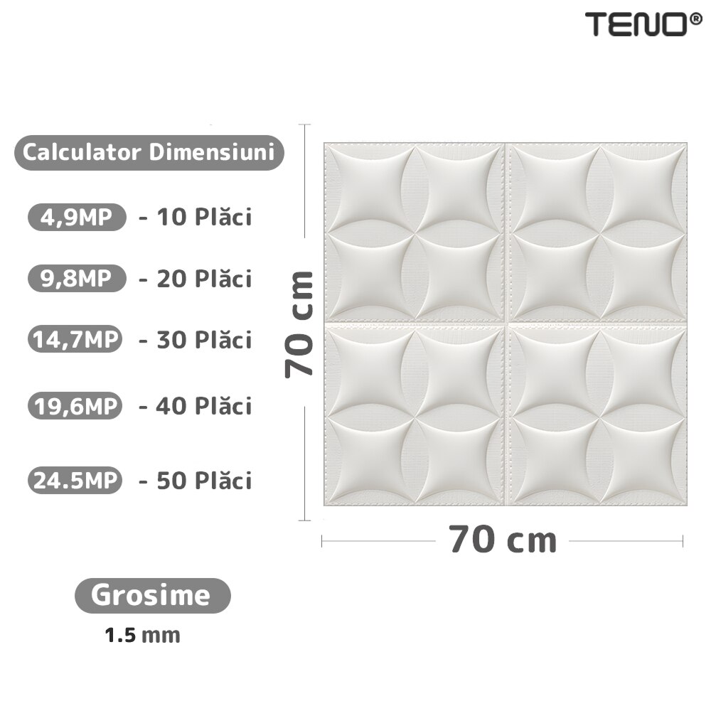 Set 50x Tapet 3D Teno®, suprafata acoperire 24.5 mp, autoadeziv, Model ...