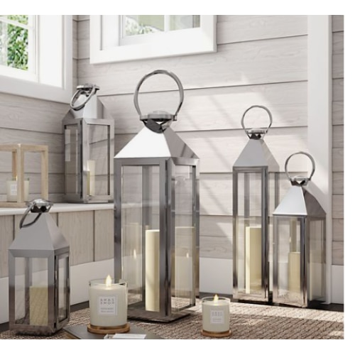 Felinar inox cu sticla argintiu, 23/23/70 cm - eMAG.ro