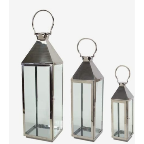 Felinar inox cu sticla argintiu, 23/23/70 cm - eMAG.ro