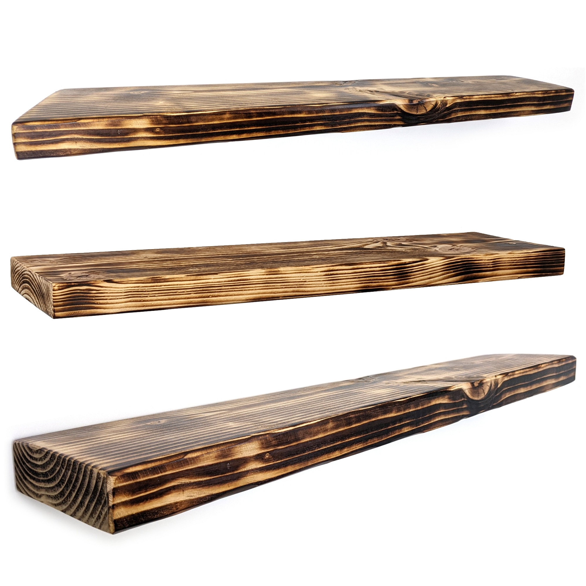 Függő fából készült falipolc rusztikus, Moderix PP-NW, Égetett fa, 22 ...