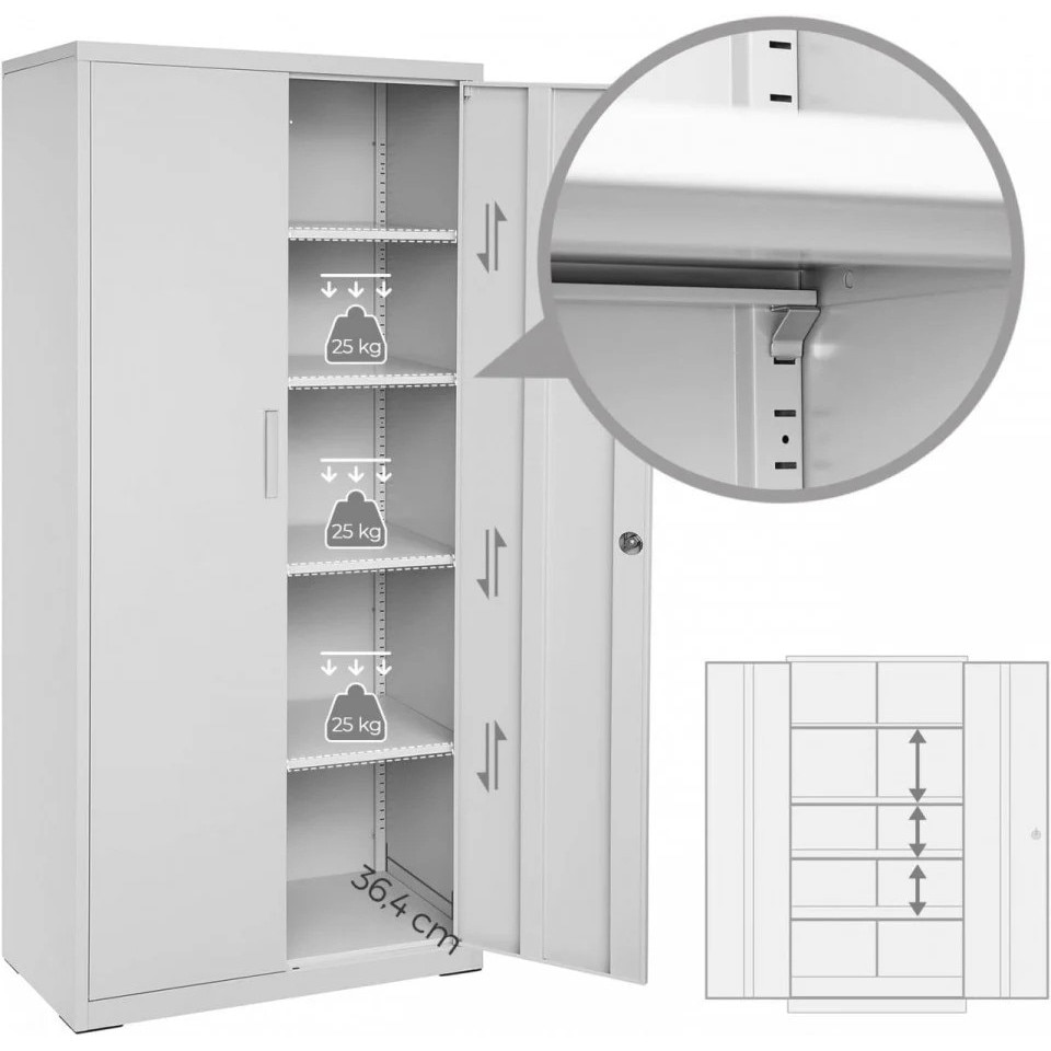 Dulap metalic cu 5 rafturi, 80 x 40 x 180 cm, metal, gri, Songmics ...