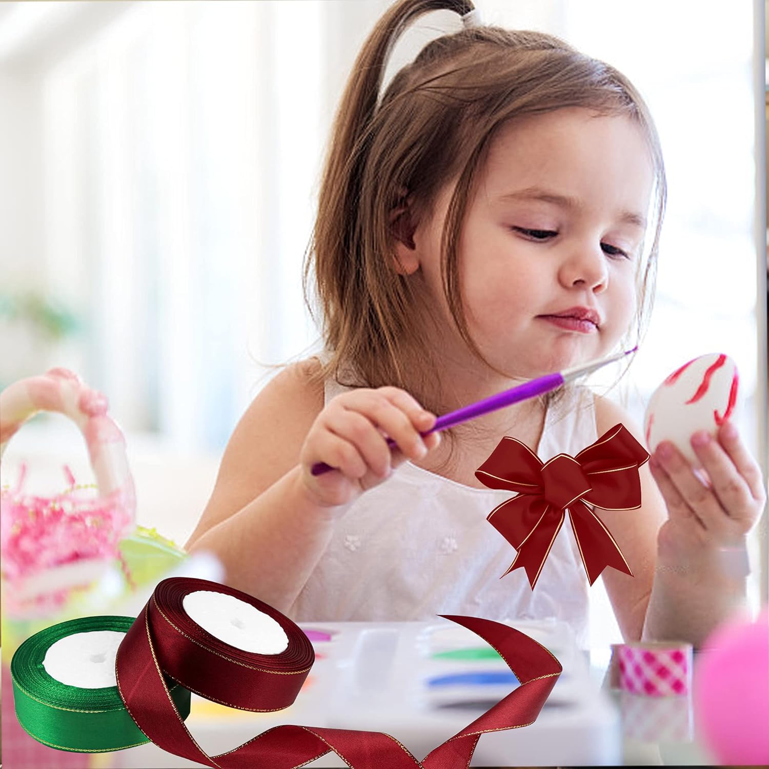 Set 2 bucati panglica satinata cu margine aurie, Latime 25mm, Lungime ...