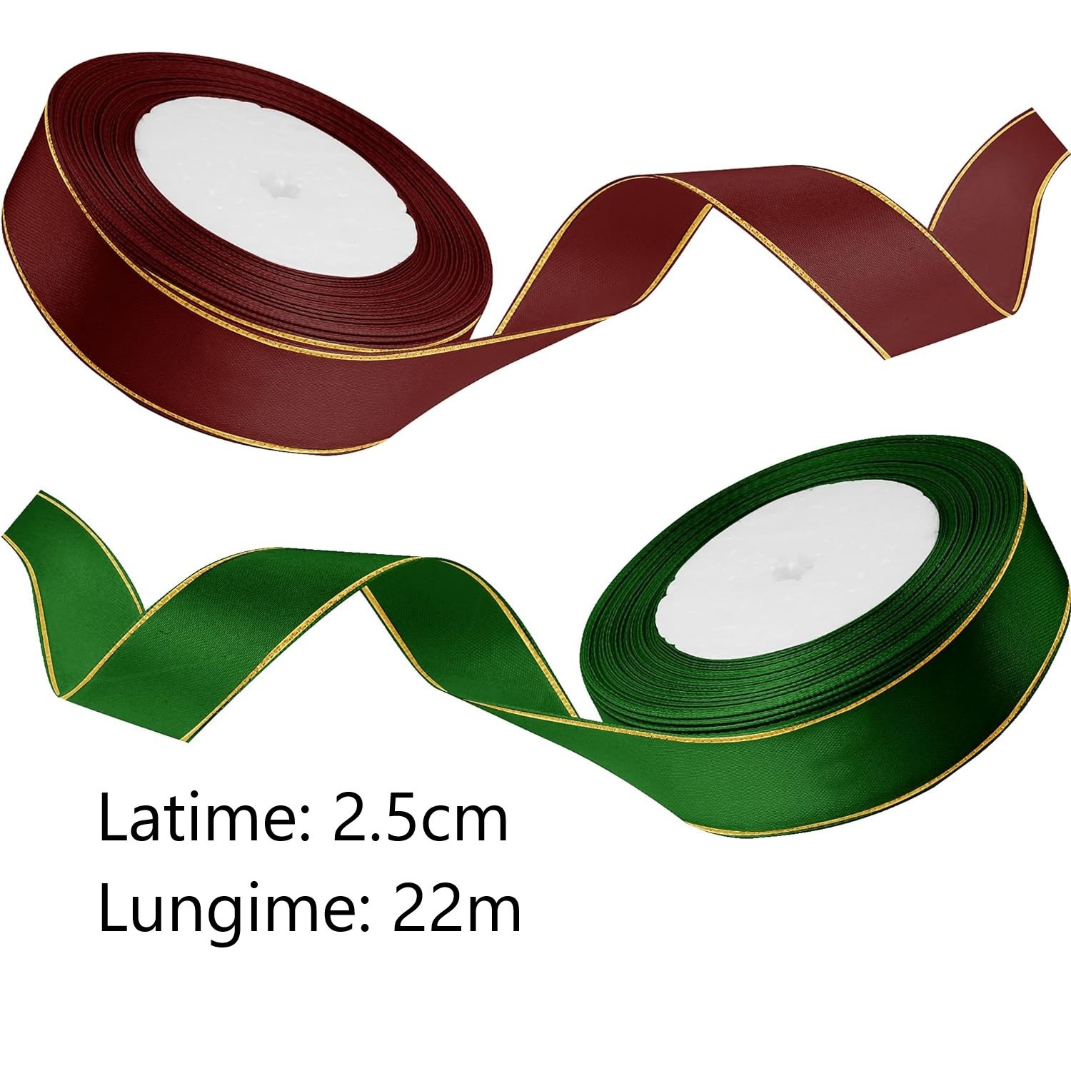 Set 2 bucati panglica satinata cu margine aurie, Latime 25mm, Lungime ...