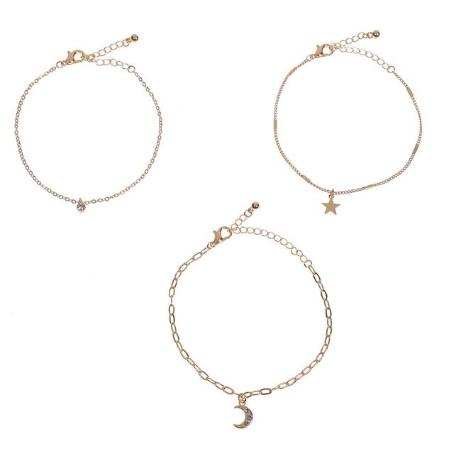 Set 3 Bratari Dama cu Strass Luna Stea, Aurii - eMAG.ro