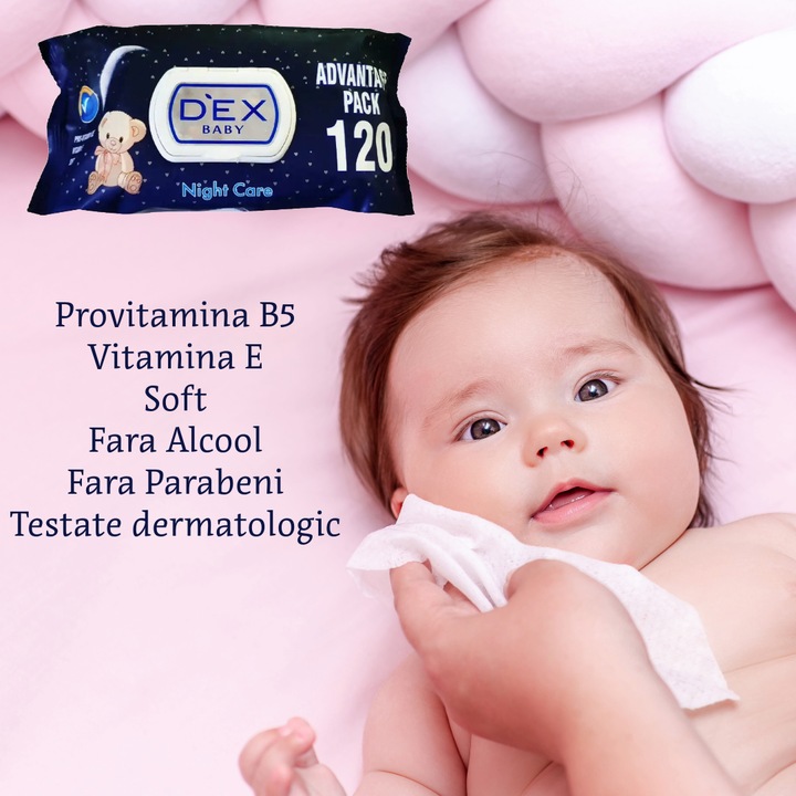 Комплект от 10 мокри кърпички DEX Night Care 1200 бр, провитамин В5 ...