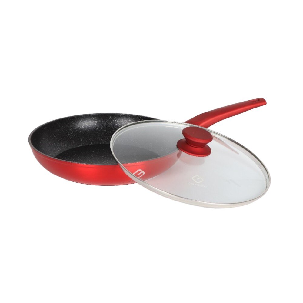 Set 2 x Tigaie din Aluminiu cu Capac Sticla, 28 cm, Baza Metalica ...