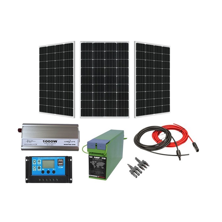 Kit solar fotovoltaic off grid Solid Volt, invertor 1000W 12V, 3 ...
