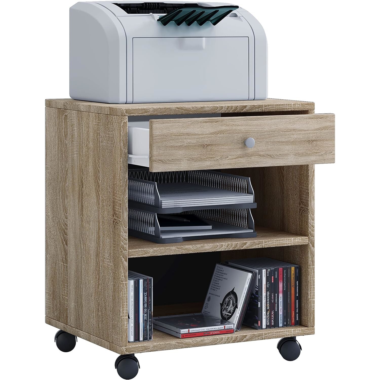 Rollbox pentru birou, 1 sertar si 2 rafturi, portabil cu 4 roti, H 54 x ...