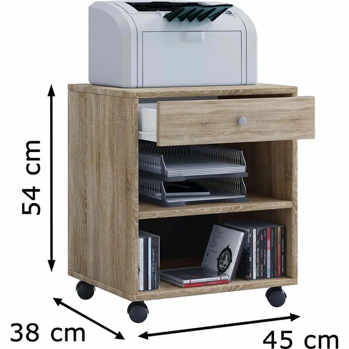 Rollbox pentru birou, 1 sertar si 2 rafturi, portabil cu 4 roti, H 54 x ...