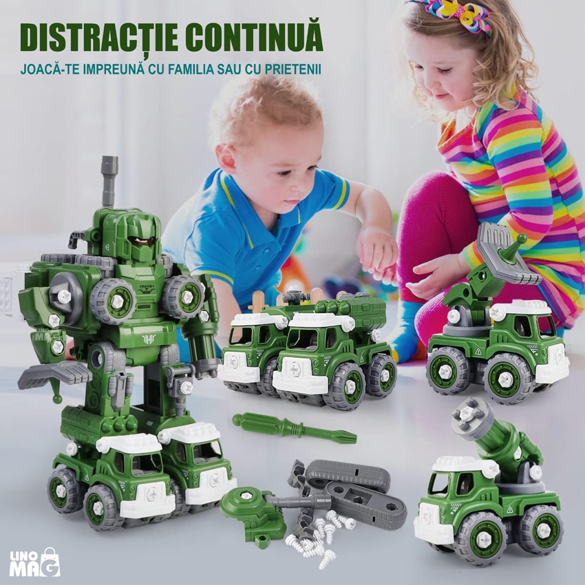 Robot Transformer DIY in 5 Masini Militare, Linomag®, Vehicul artilerie ...