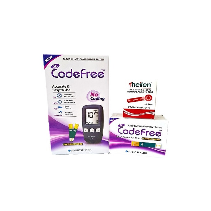 Kit Glucometru CODE FREE + 1cutie x 50 teste CODE FREE + 1 cutie x 25 ...
