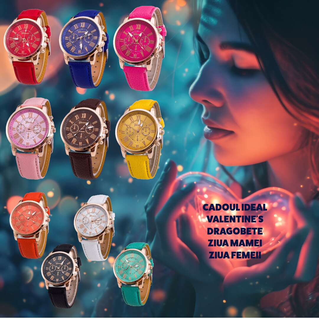 Set 10 Ceasuri Geneva Casual, Quartz Dama Multicolor, Perfect pentru ...