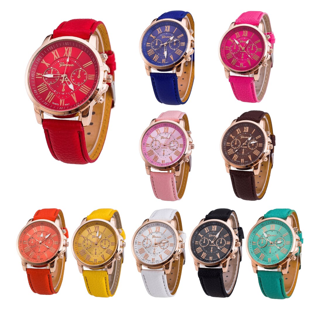 Set 10 Ceasuri Geneva Casual, Quartz Dama Multicolor, Perfect pentru ...