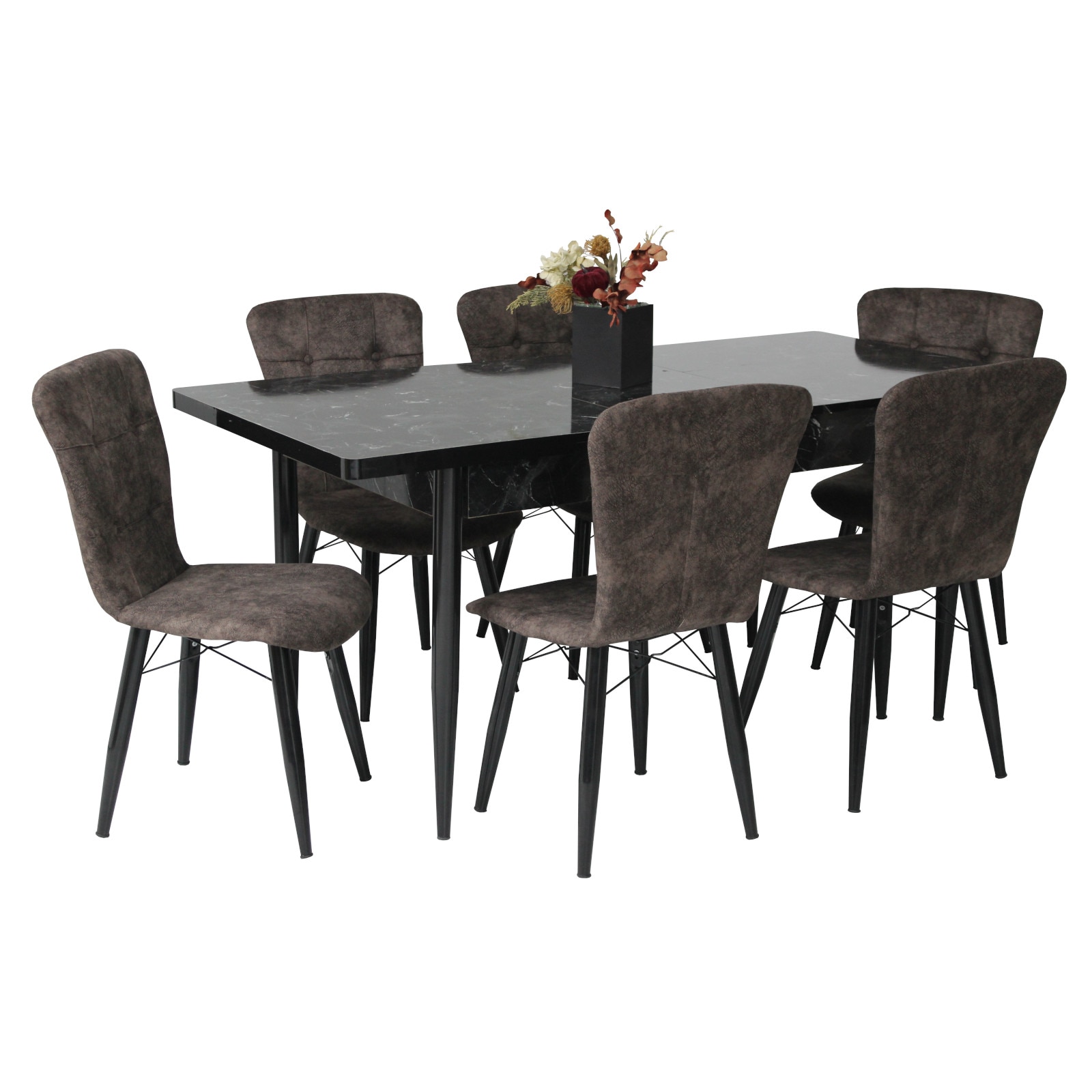 Set masa extensibila Aris Negru Marmorat cu 6 scaune Artur maro ...