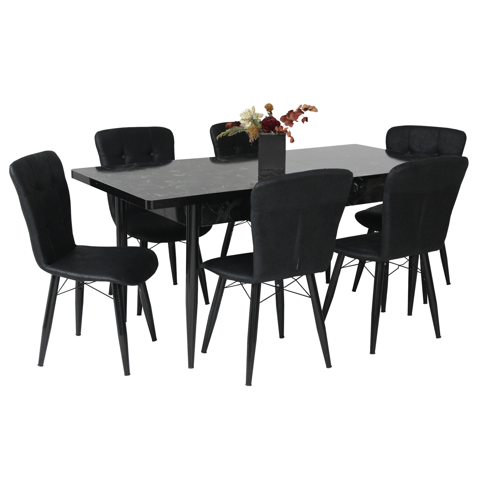 Set masa extensibila Aris Negru Marmorat cu 6 scaune Artur negru ...