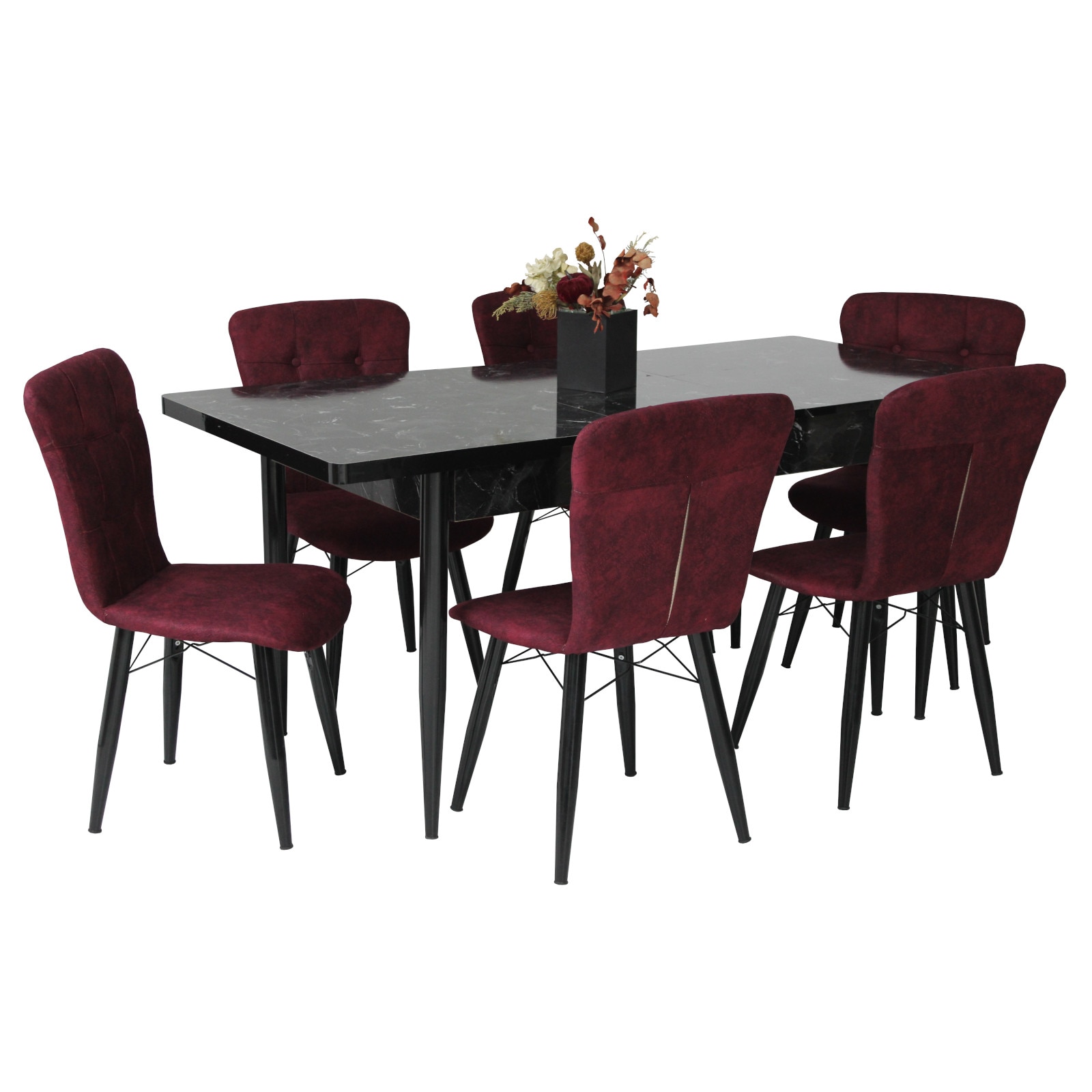 Set masa extensibila Aris Negru Marmorat cu 6 scaune Artur bordo ...