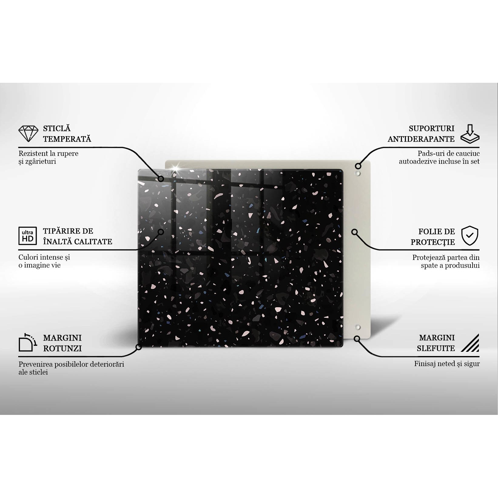 Tocatoare de bucatarie, Wallfluent, din sticla, 60x52 cm, Piatra de ...