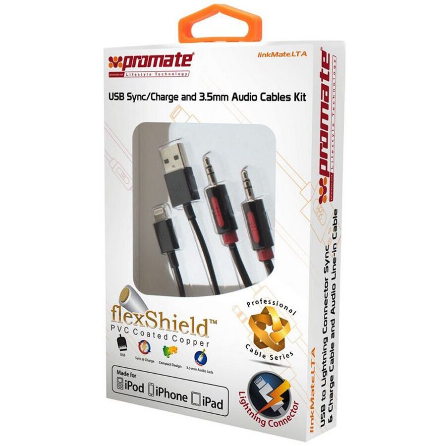 Kit conectare Promate, Cablu Lightning + Cablu audio 3.5 mm - eMAG.ro