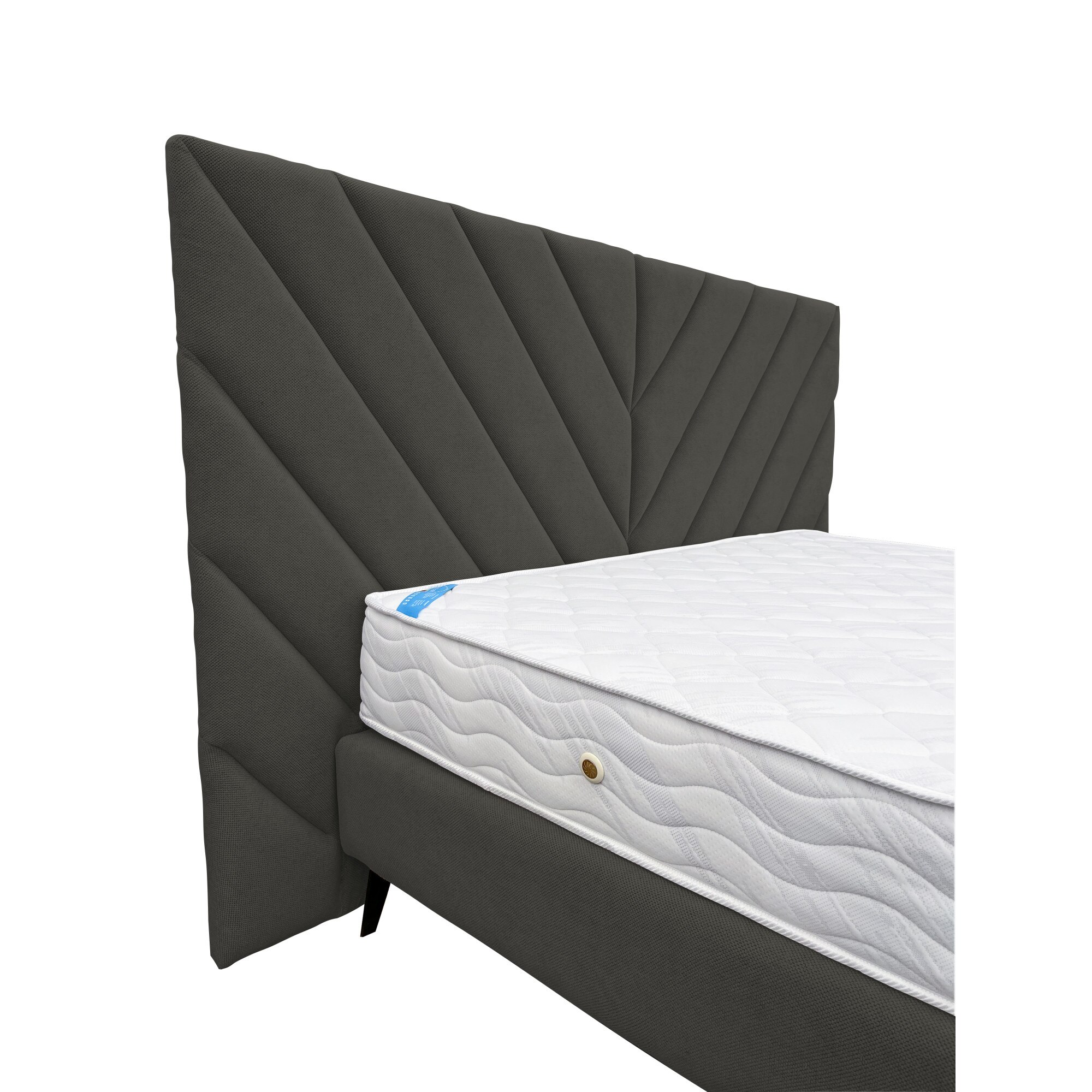 Pat tapitat Boxspring, Aris, gri inchis, C93, 140x200 - eMAG.ro