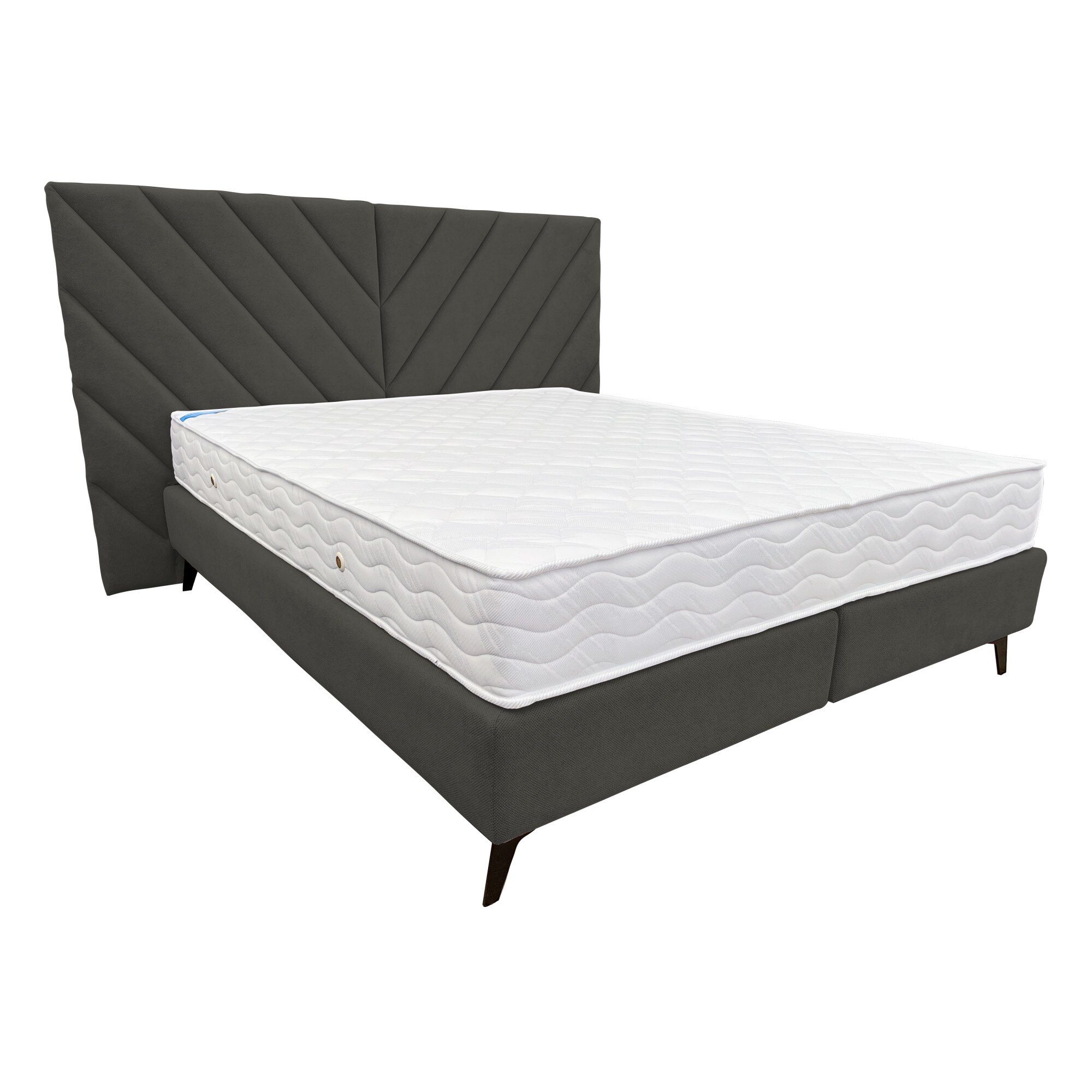 Pat tapitat Boxspring, Aris, gri inchis, C93, 140x200 - eMAG.ro