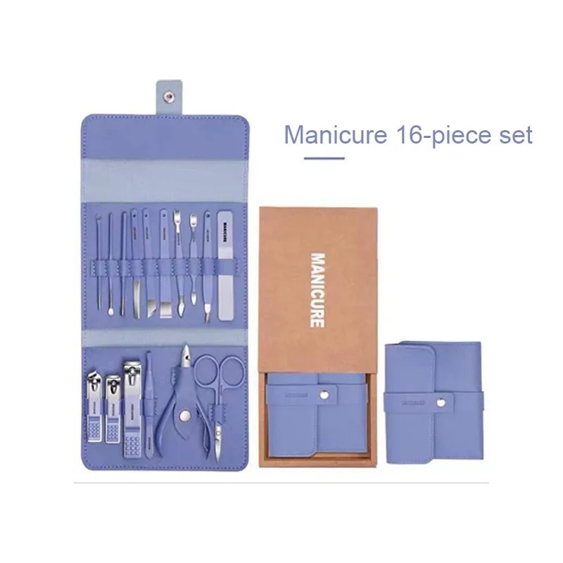 Trusa profesionala de manichiura si pedichiura, Cracos, 16 piese, culoare albastru - eMAG.ro