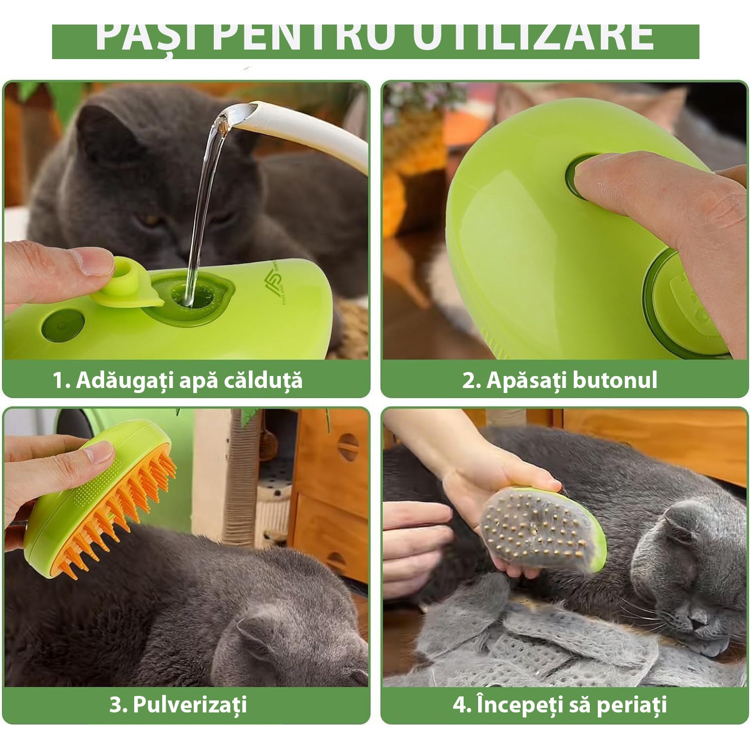 Perie 3 in 1 multifunctionala pentru animale de companie, cu aburi ...