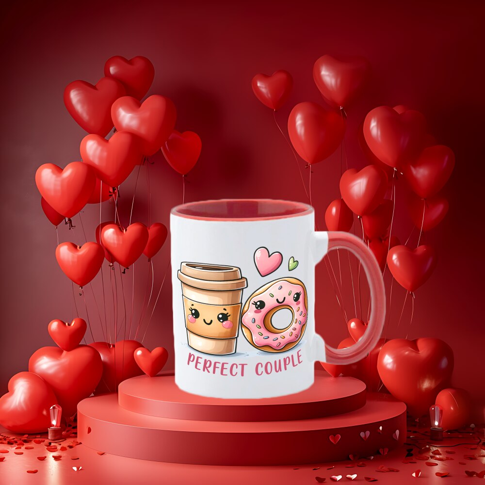 Cana alba personalizata, interior rosu si maner rosu, Colectia ...