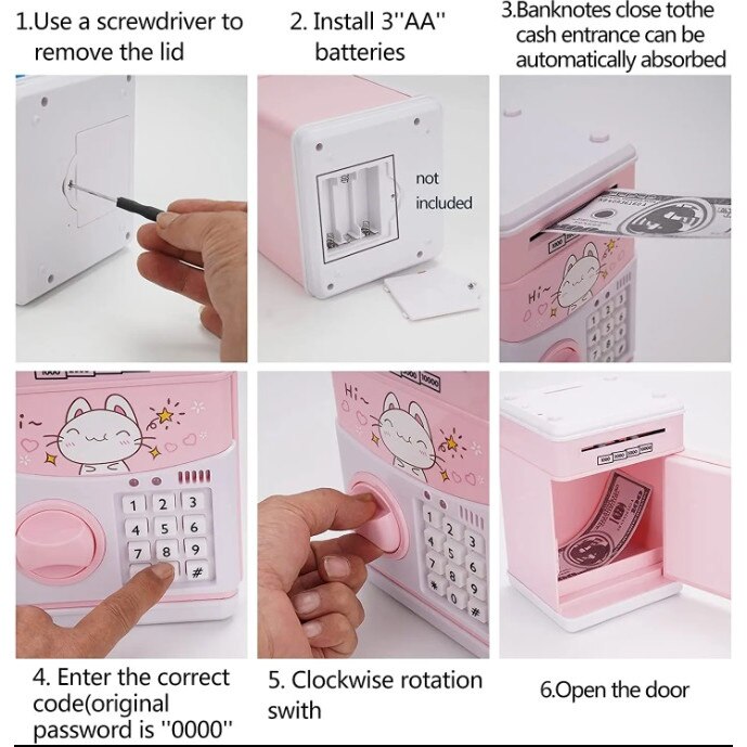 Pusculita interactiva cu functie cod PIN tip seif, model Hello Kitty ...