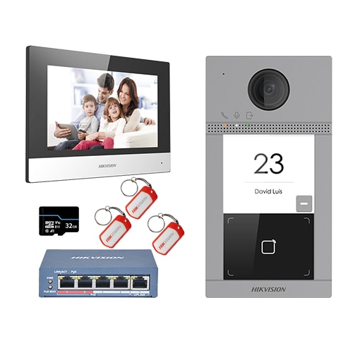Kit videointerfon smart pentru o familie, Rj45 + Wi-Fi 2.4Ghz, Switch ...