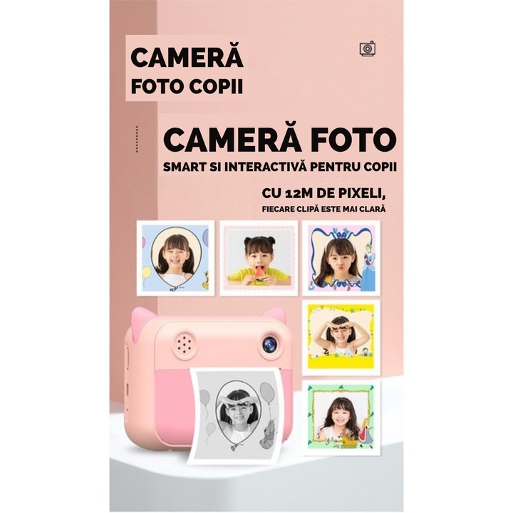 Camera foto copii, cu imprimanta foto instant, 20 Mpx, full HD 1080 P ...