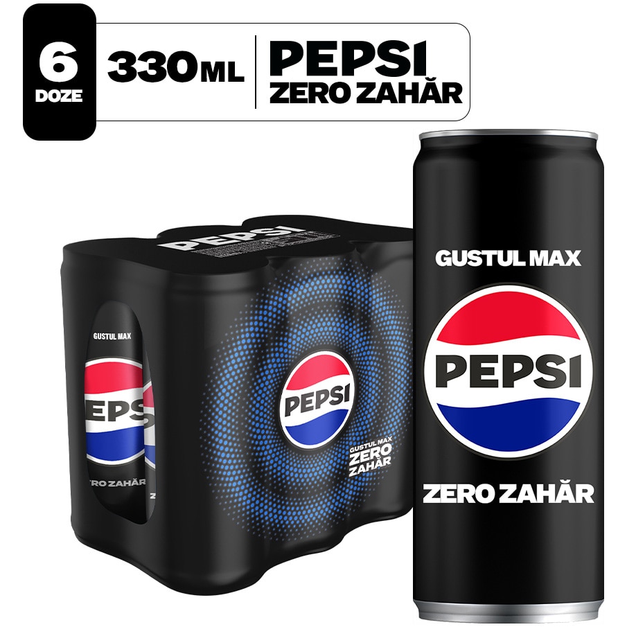 Pepsi Zero Zahar, Bautura Cola, Doza, 6x330ml - eMAG.ro