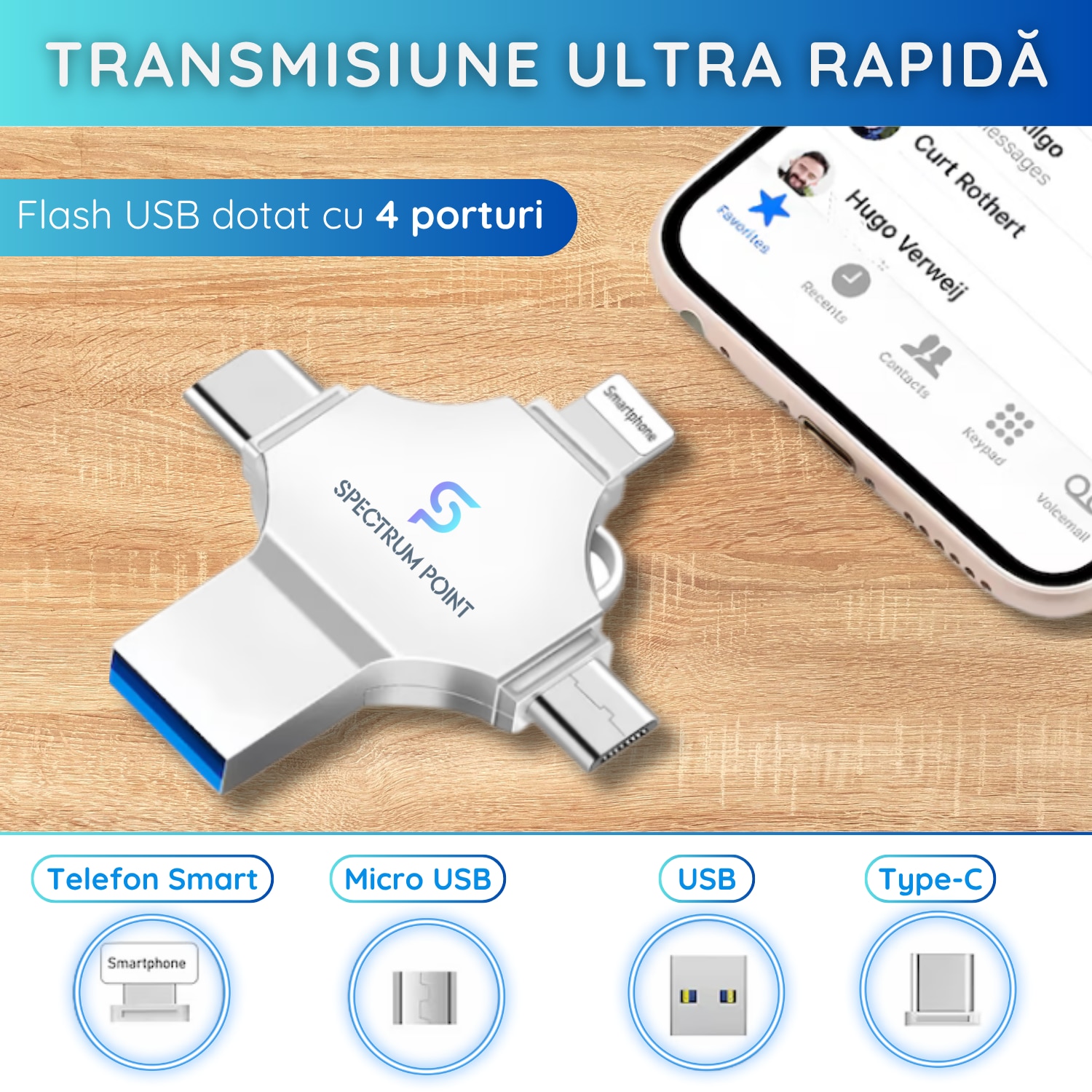Stick USB 128 GB, 4-in-1 USB 3.0 + Type-C + MicroUSB + Lightning ...