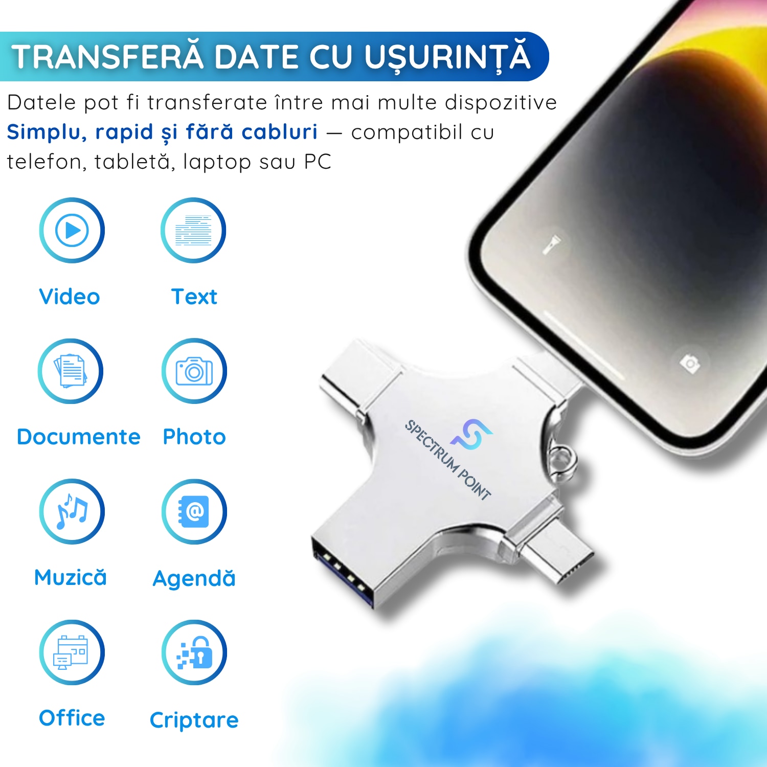 Stick USB 128 GB, 4-in-1 USB 3.0 + Type-C + MicroUSB + Lightning ...