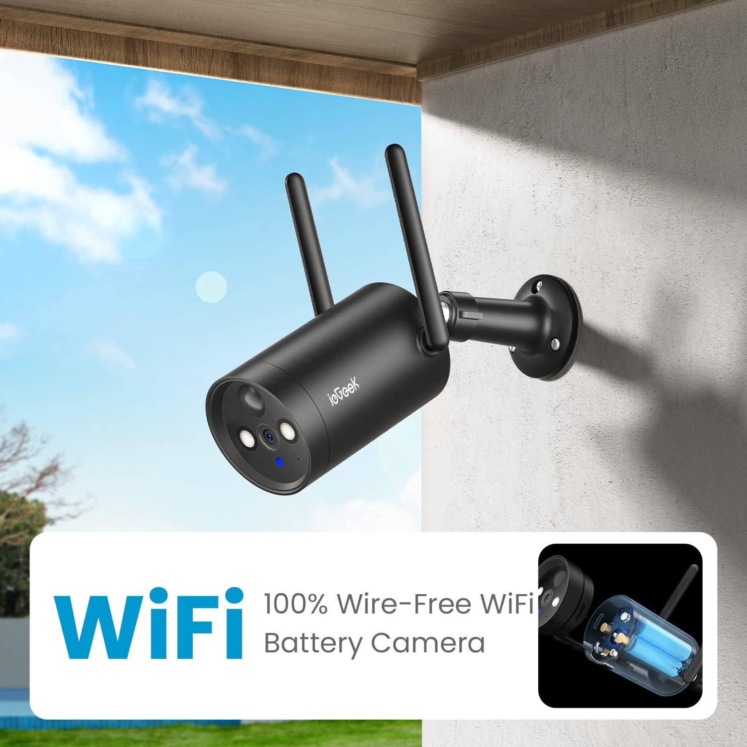 Camera de securitate ieGeek 2K DD202 pentru exterior, wireless, cu ...