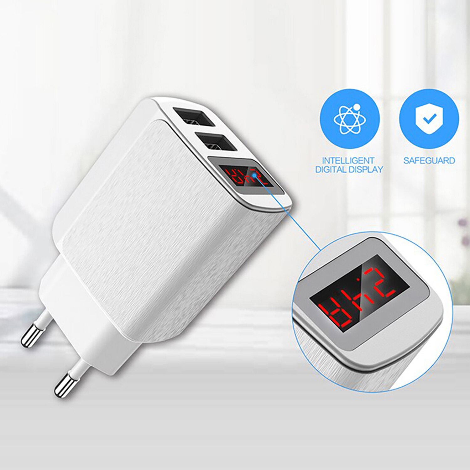 Incarcator telefon universal 10W / 2.4A, dublu USB cu Display, Afisaj ...