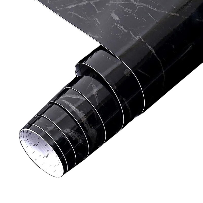 Autocolant decorativ cu efect de marmura, din PVC, negru 60 cm x 300 cm ...