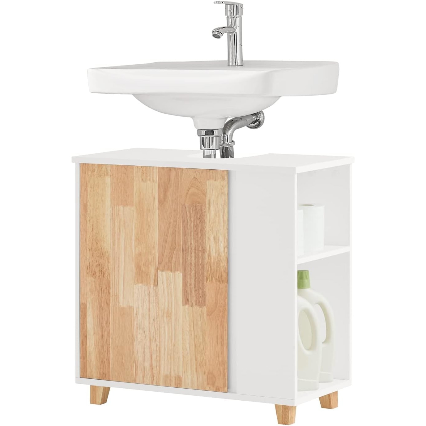 Masca pentru lavoar, din lemn de cauciuc si mdf, 60 x 60 x 29 cm, alb ...