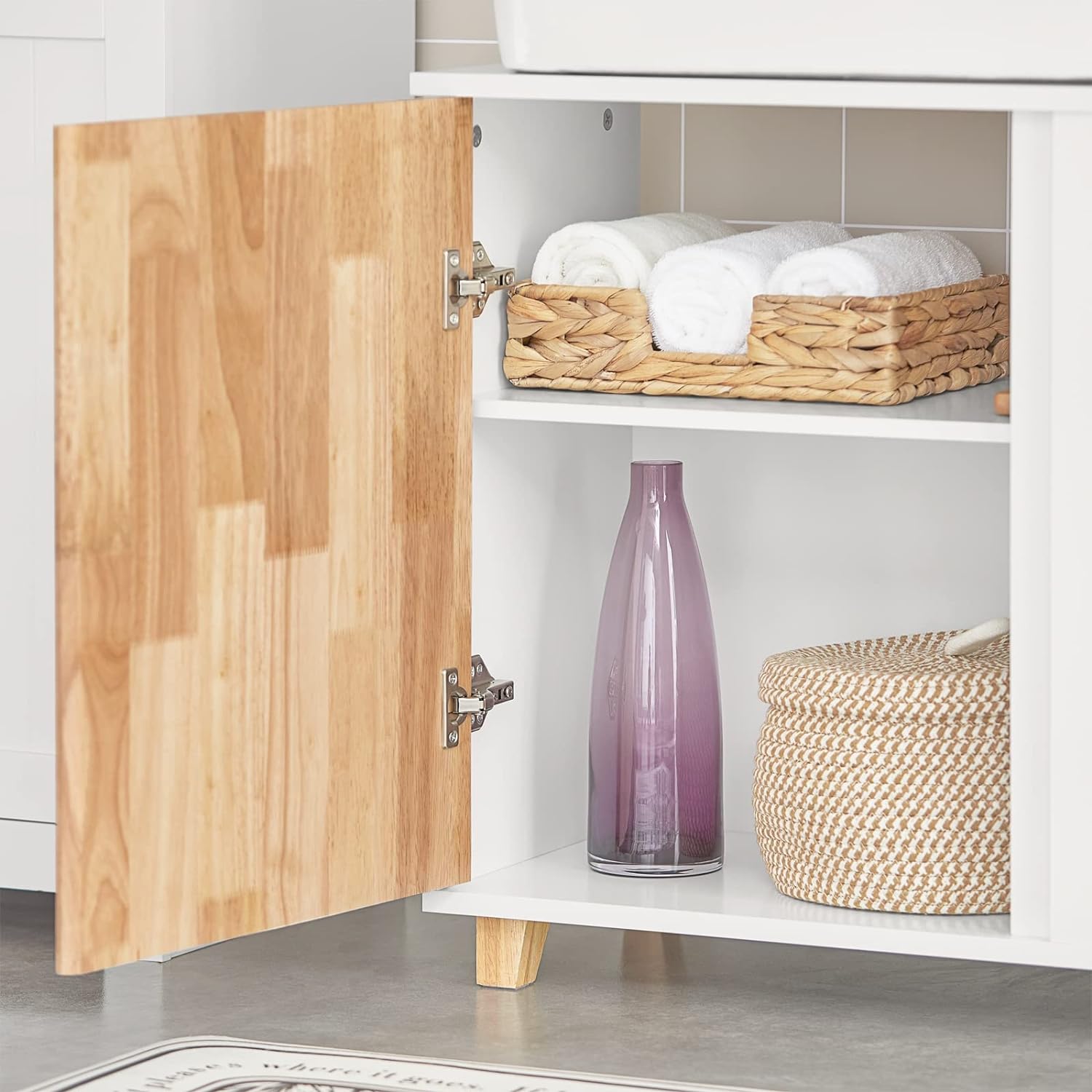 Masca pentru lavoar, din lemn de cauciuc si mdf, 60 x 60 x 29 cm, alb ...