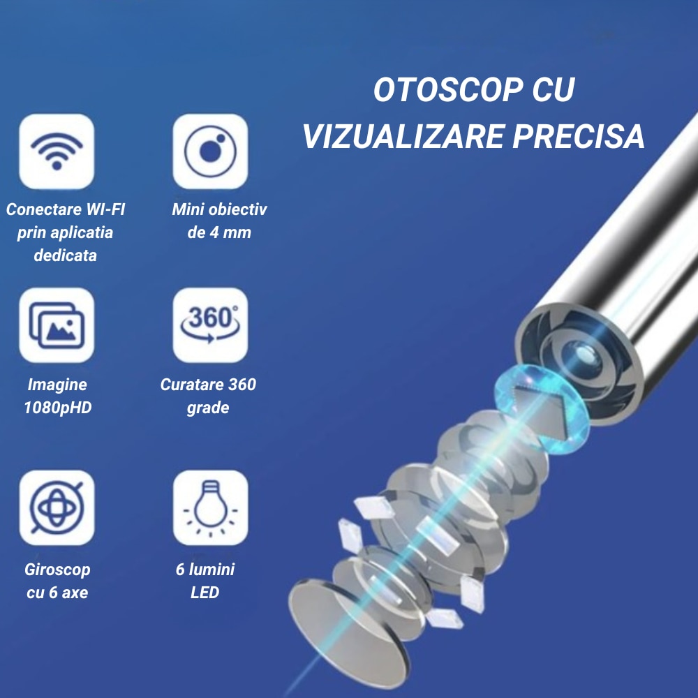 Dispozitiv pentru inspectarea si curatarea urechilor YOTEP, Otoscop ...