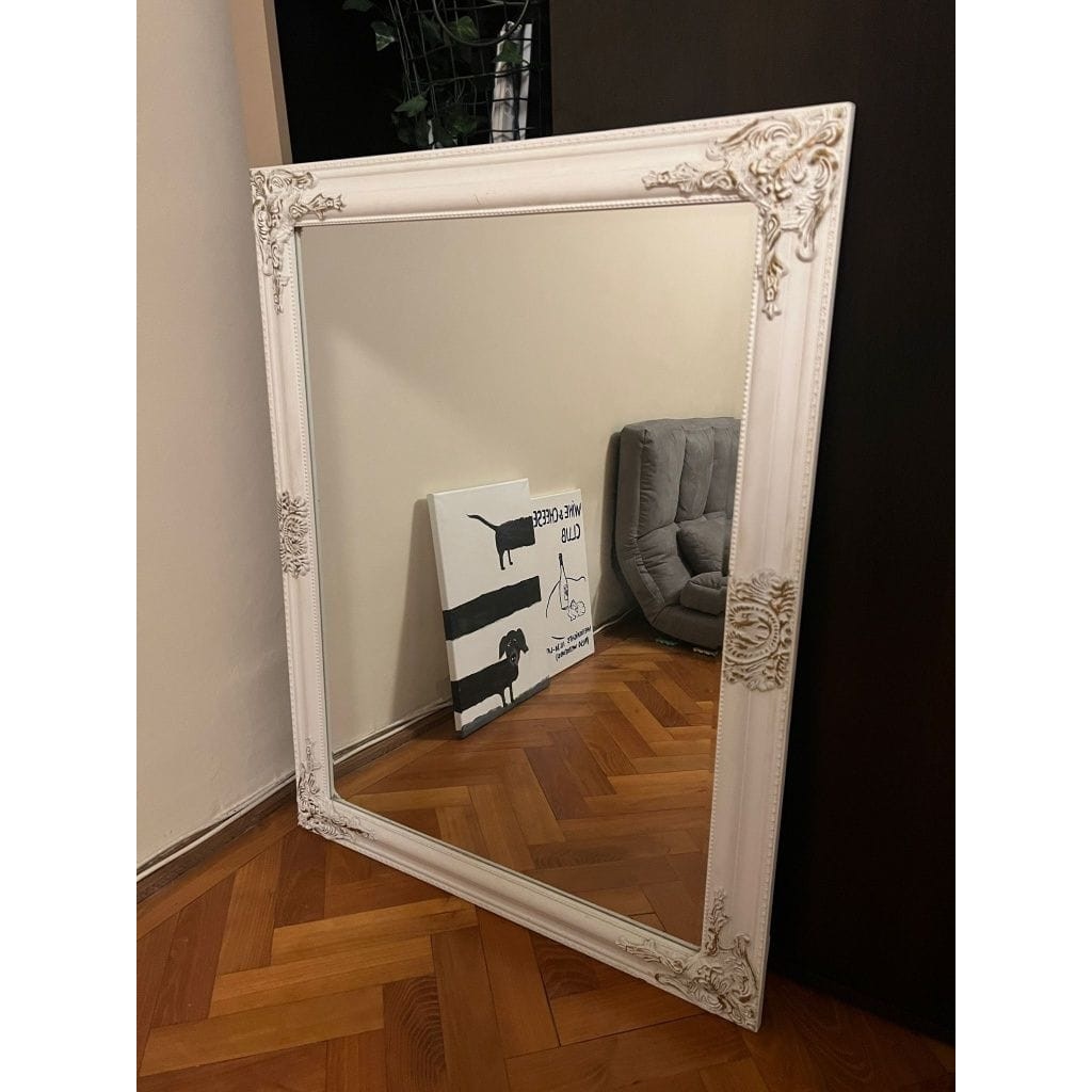 Oglinda decorativa de perete, stil Baroc / Vintage, alb si auriu, 70 cm ...