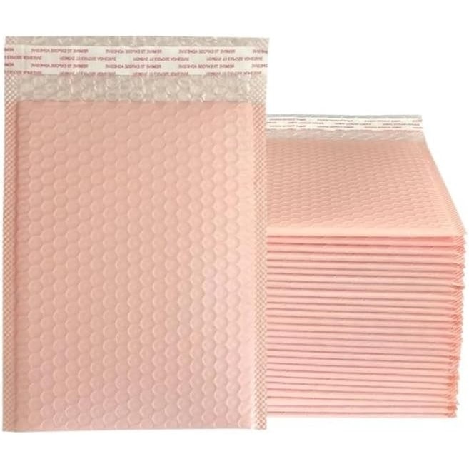 Set 50 plicuri din plastic colorat cu bule antisoc, 150 x 180mm, somon ...