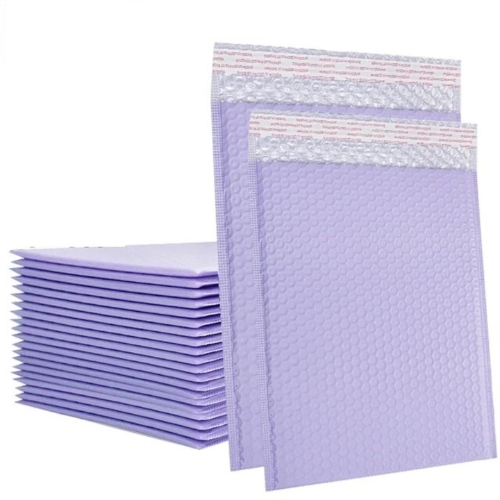 Set 50 plicuri din plastic colorat cu bule antisoc, 130 x 180mm, lila ...
