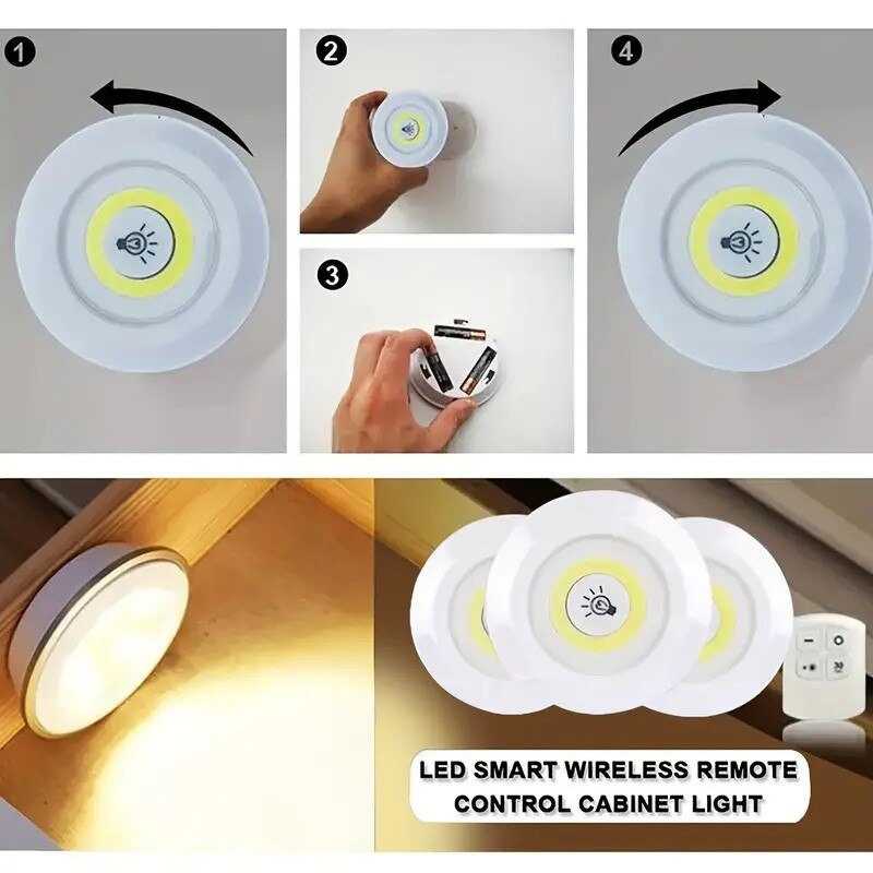 3 бр. Интелигентни безжични LED светлини, нощна лампа с дистанционно ...